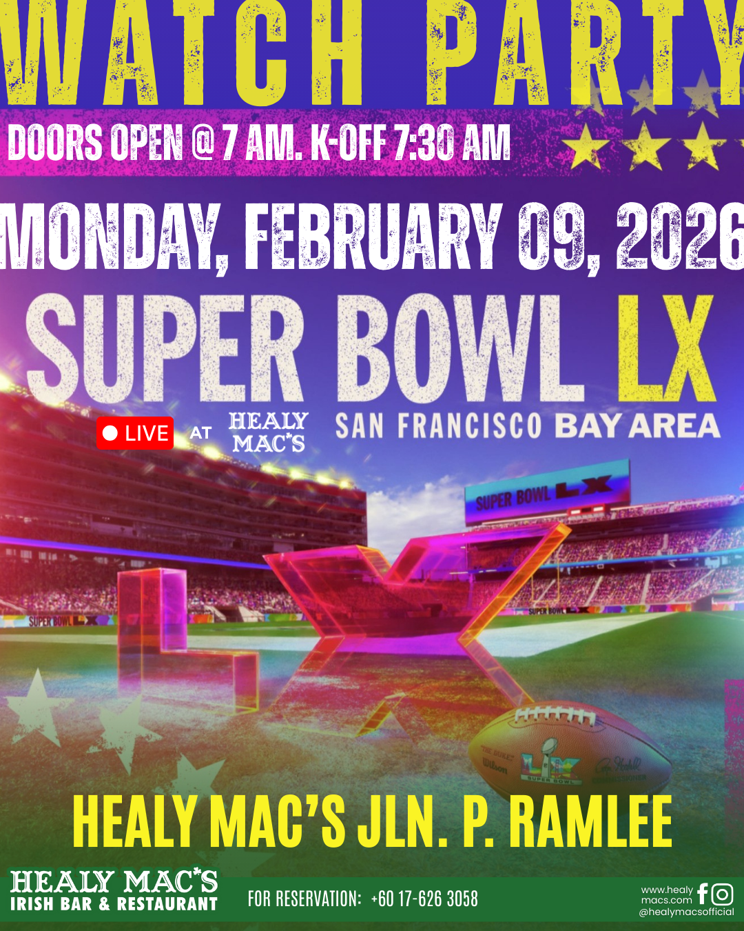 Super Bowl LX 2026 – Healy Mac's | The Best Irish Bar and Restaurant